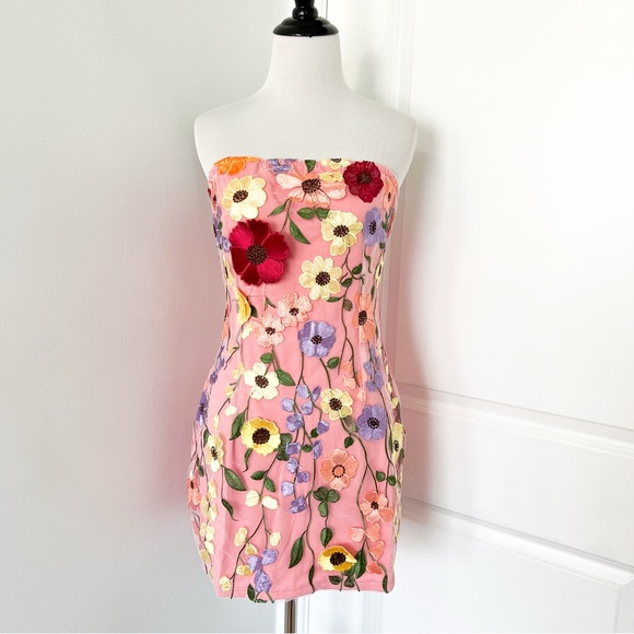 ASOS | Dresses | Pink 3d Floral Strapless Sheath Mini Dress | Poshmark